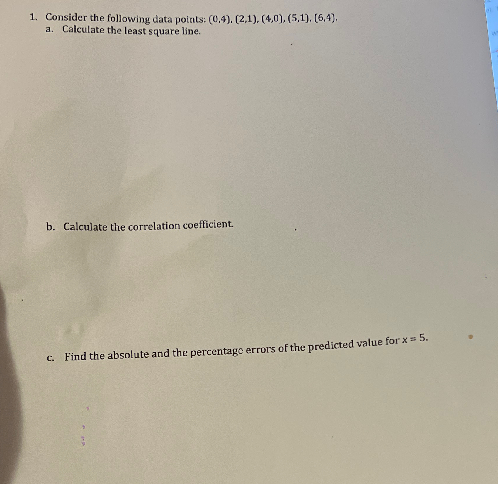 Solved Consider the following data points: | Chegg.com