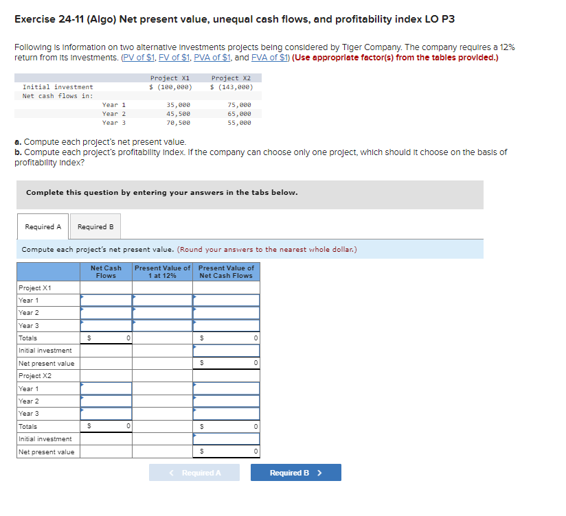 Solved Exercise 24-11 (Algo) ﻿Net present value, unequal | Chegg.com