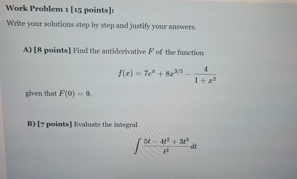 Solved Work Problem 1 [15 points]: Write your solutions step | Chegg.com
