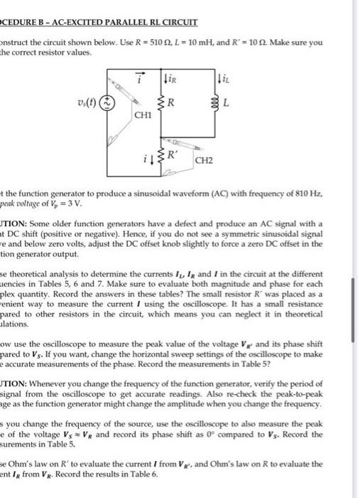 Solved CEDURE B - AC-EXCITED PARALLEL RL CIRCUIT onstruct | Chegg.com