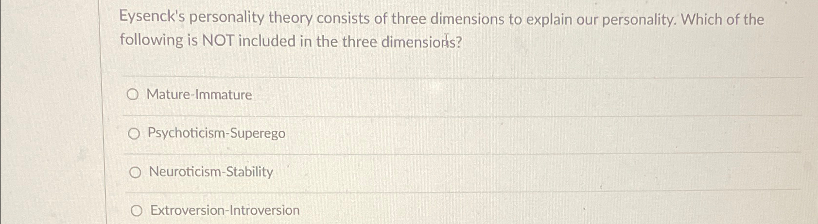 Solved Eysenck's personality theory consists of three | Chegg.com