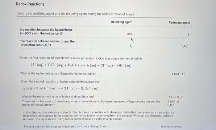 Solved Identify the oxidizing agent and the reducing agent | Chegg.com