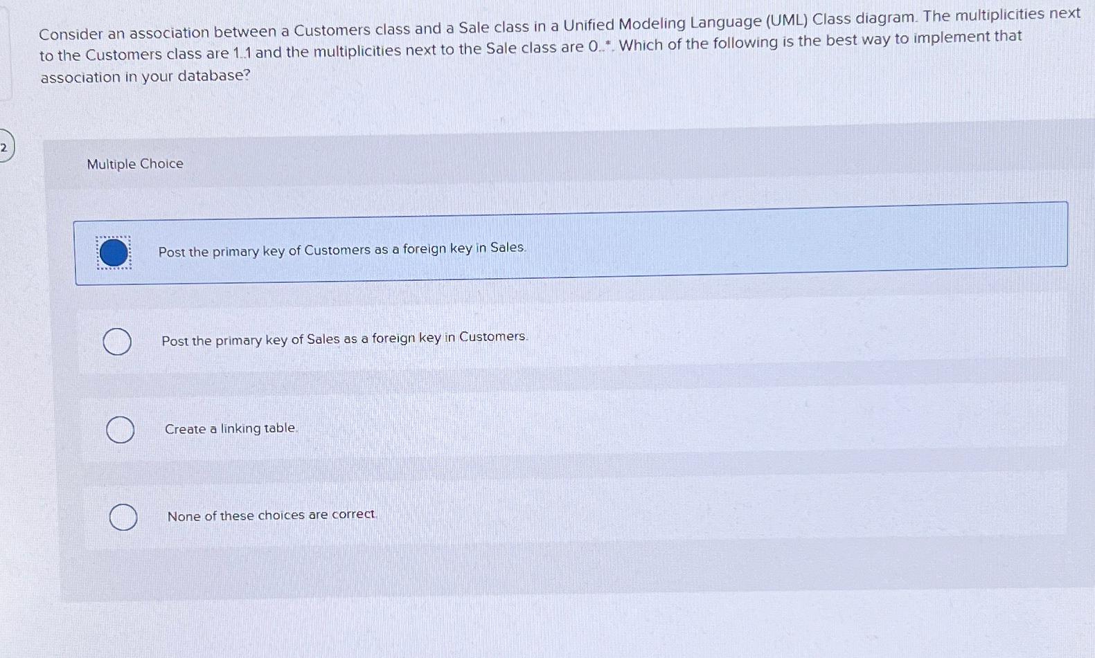 Solved Consider an association between a Customers class and | Chegg.com