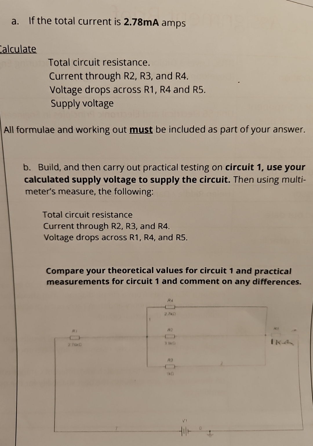 Solved by an EXPERT a. ﻿If the total current is 2.78mA | Chegg.com