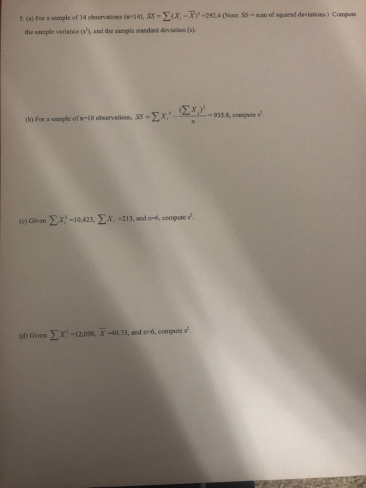 Solved sum of squared deviations.) Compute 3.) For a sample | Chegg.com
