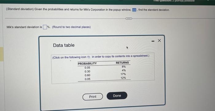 Solved (Standard deviation) Given the probabilities and | Chegg.com
