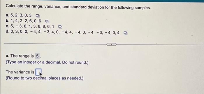Solved Calculate the range, variance, and standard deviation | Chegg.com