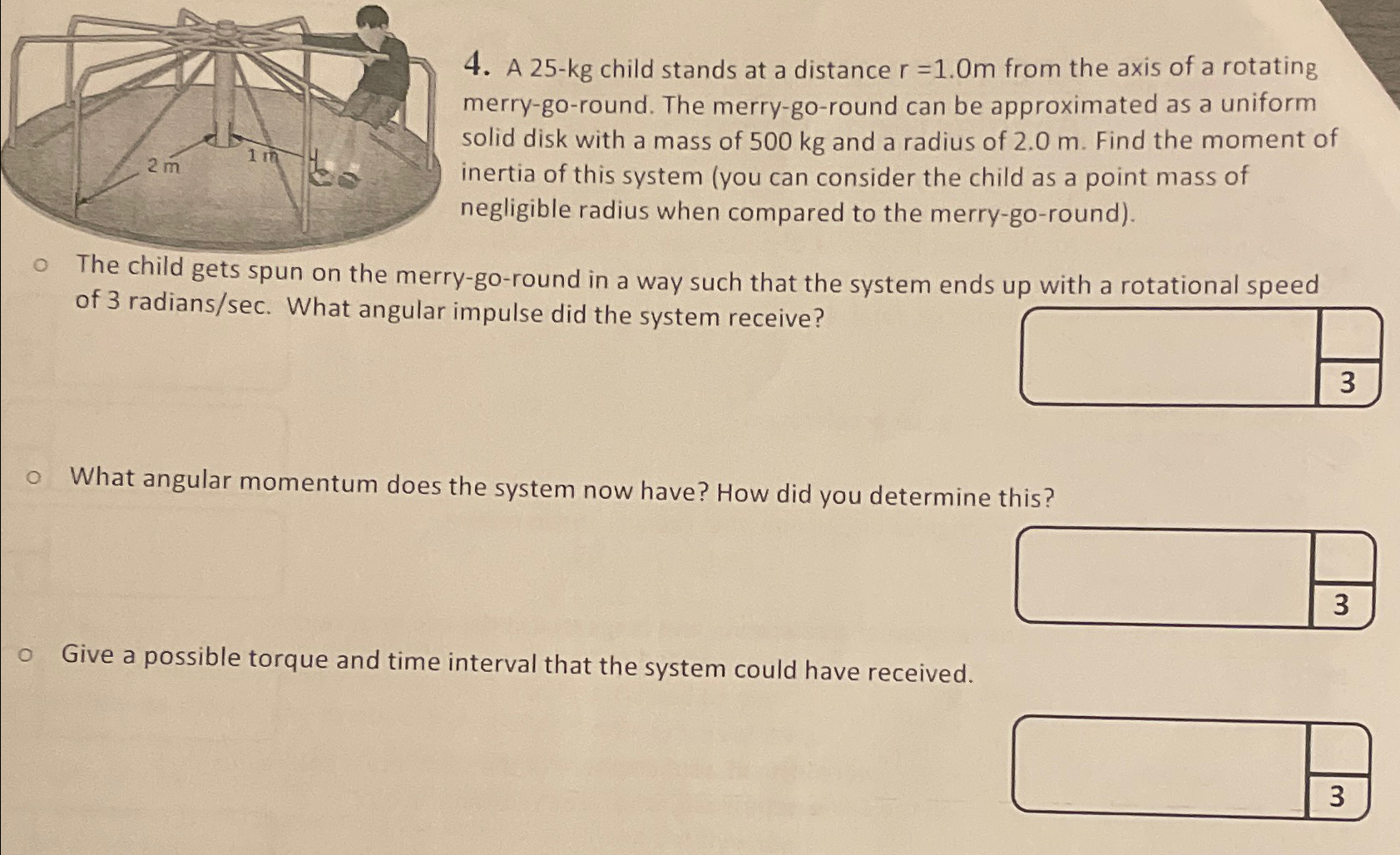 Solved A 25-kg ﻿child stands at a distance r=1.0m ﻿from the | Chegg.com