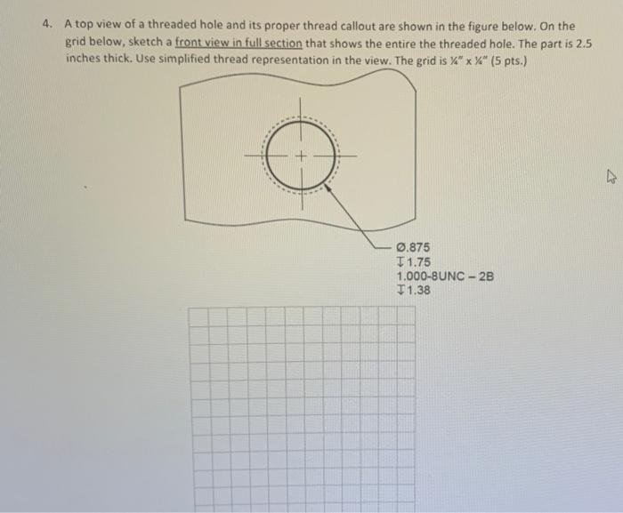 Solved 4. A top view of a threaded hole and its proper | Chegg.com