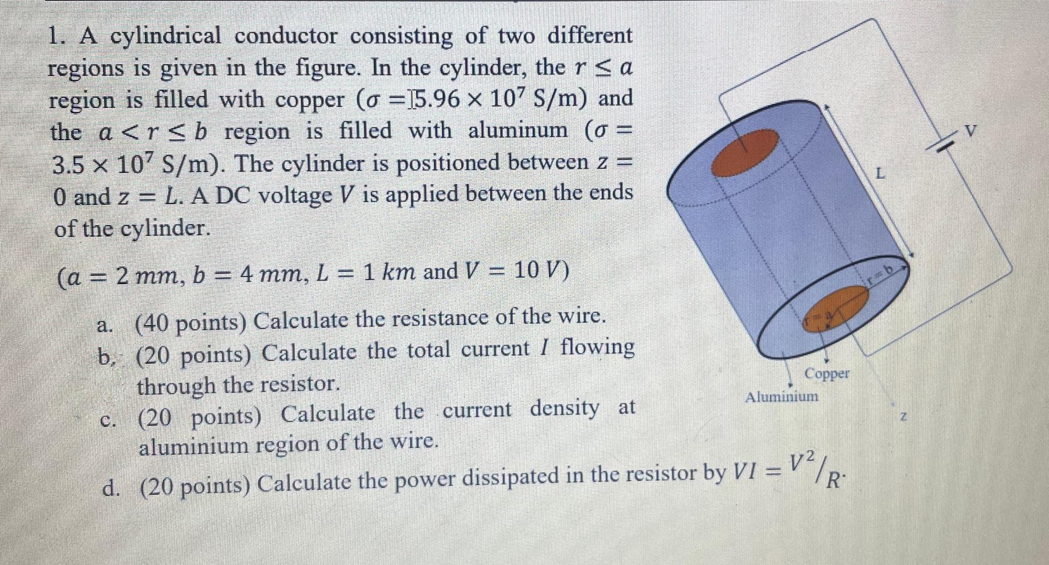 Solved A cylindrical conductor consisting of two different | Chegg.com
