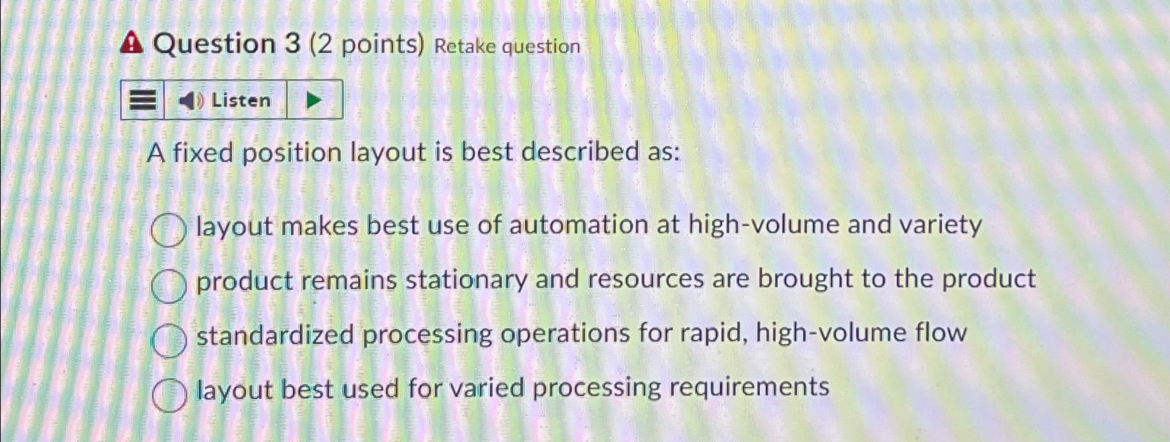 Solved Question 3 (2 points) Retake questionListenA fixed | Chegg.com Solved Question 3 (2 points) Retake questionListenA fixed | Chegg.com