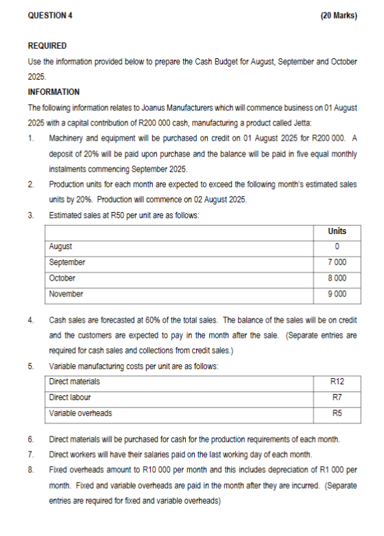 Solved QUESTION 4 ﻿REQUIRED Use the information provided | Chegg.com