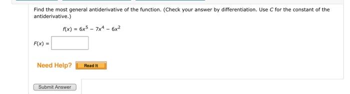 Solved Find The Most General Antiderivative Of The Function