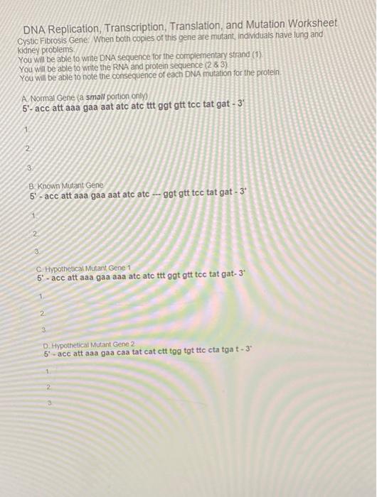 Solved DNA Replication, Transcription, Translation, and | Chegg.com