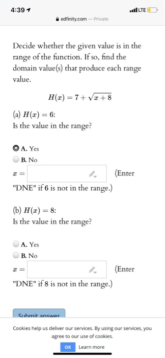 Solved 4:39 1 LTE edfinity.com - Private Decide whether the | Chegg.com