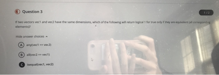 Solved Question 3 1/2 If two vectors vec1 and vec2 have the | Chegg.com