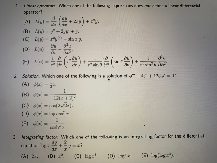 Solved ( 1. Linear operators. Which one of the following | Chegg.com