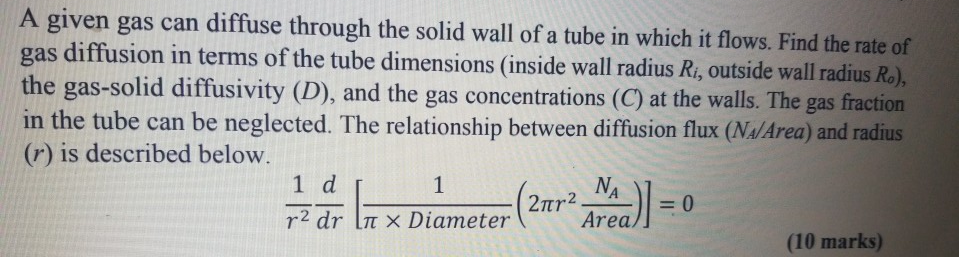 Solved A given gas can diffuse through the solid wall of a | Chegg.com