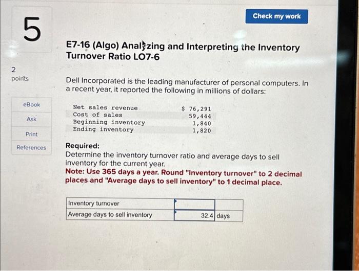 Solved 5 2 points eBook Ask Print References E7-16 (Algo) | Chegg.com