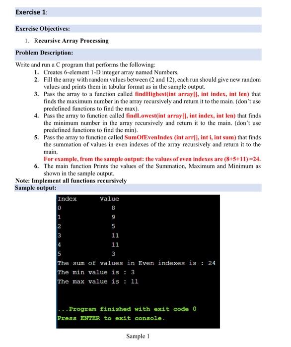 Solved Exercise 1: Exercise Objectives: 1. Recursive Array | Chegg.com