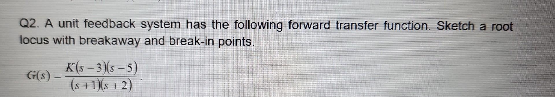 Solved Q2. A unit feedback system has the following forward | Chegg.com