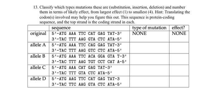 Solved 13. Classify which types mutations these are | Chegg.com