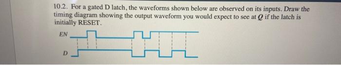 Solved 10.2. For a gated D latch, the waveforms shown below | Chegg.com