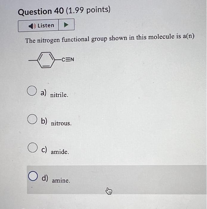 Solved Question 40 (1.99 points) Listen The nitrogen | Chegg.com