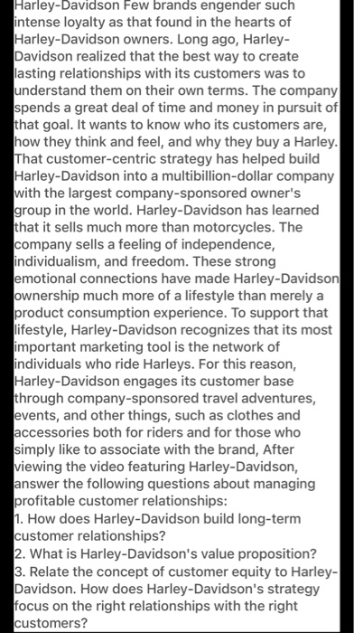 Solved Harley-Davidson Few brands engender such intense | Chegg.com