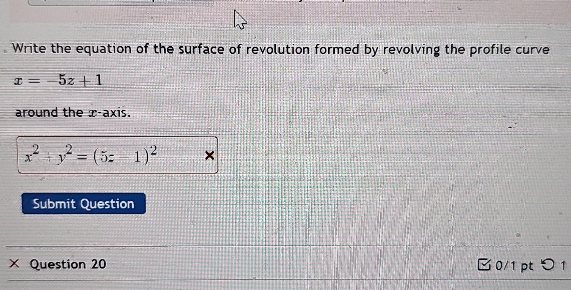 Solved Write the equation of the surface of revolution | Chegg.com
