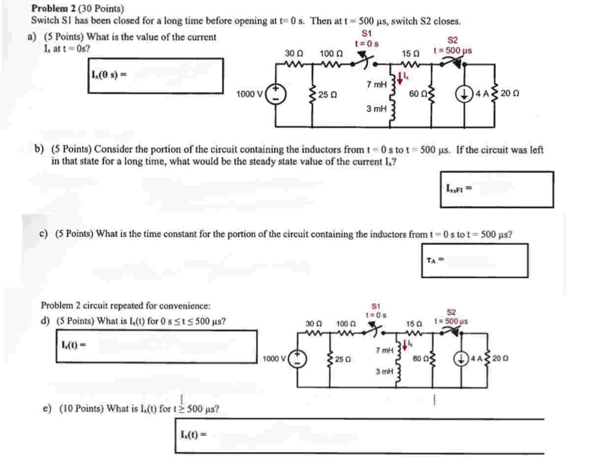 Solved Problem 2 (30 ﻿Points) ﻿Switch SI has been closed for | Chegg.com