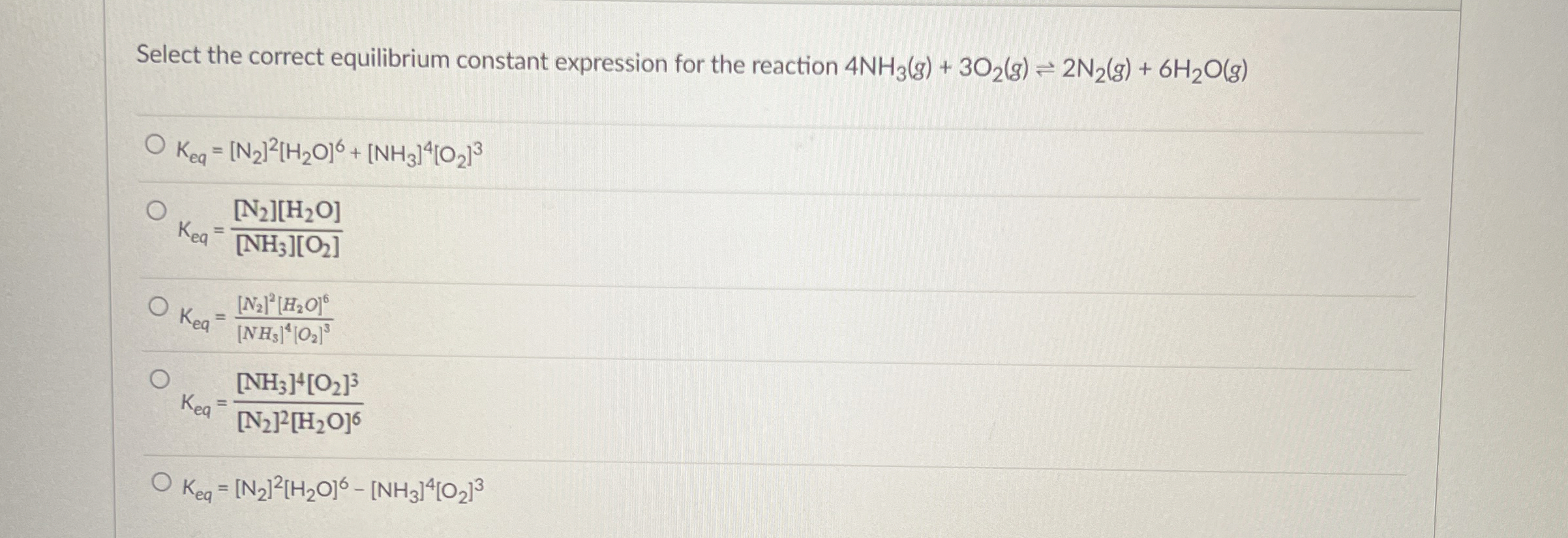 Solved Select the correct equilibrium constant expression | Chegg.com