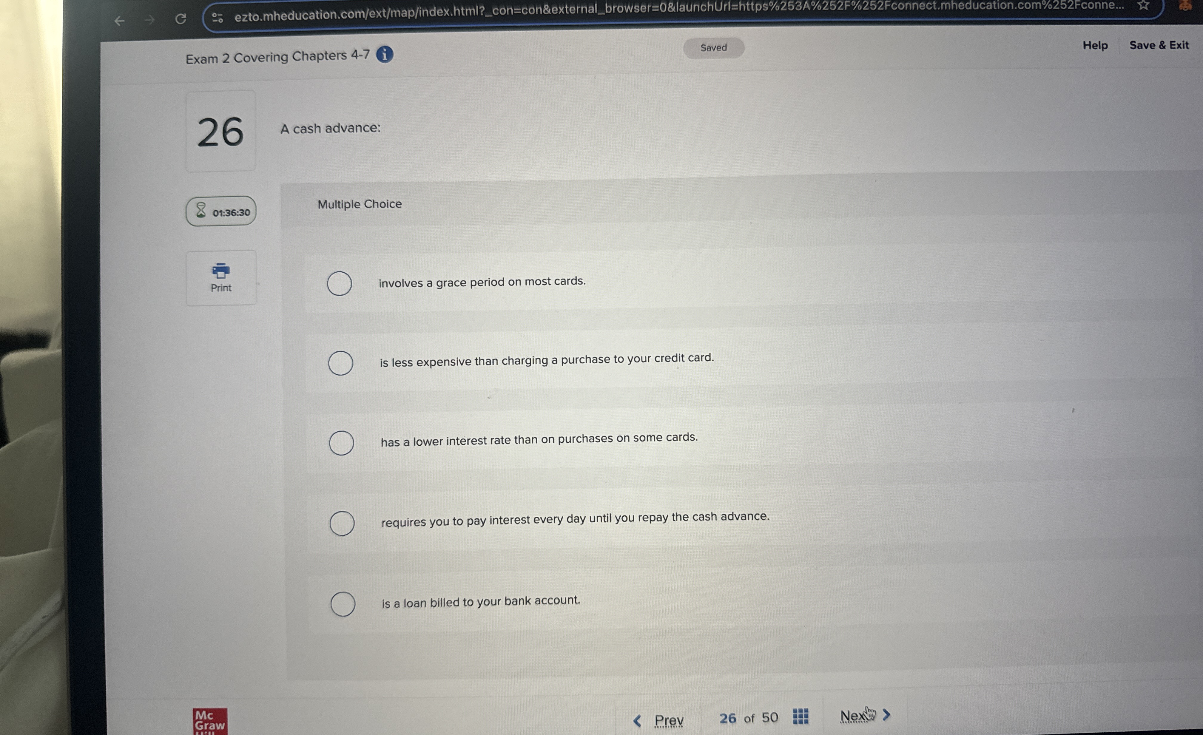 Solved A cash advance:involves a grace period on most | Chegg.com