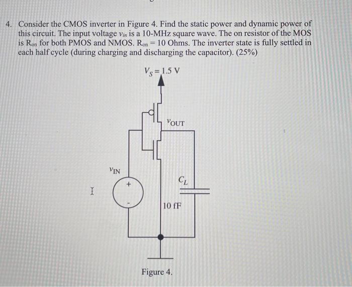 Solved Consider the CMOS inverter in Figure 4. Find the | Chegg.com