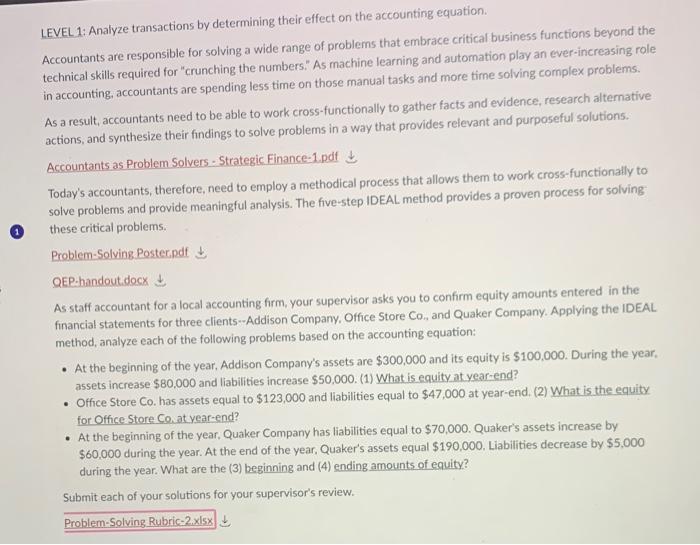 LEVEL 1: Analyze transactions by determining their | Chegg.com