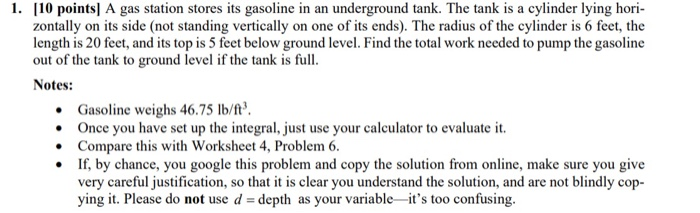Solved 1. [10 points) A gas station stores its gasoline in | Chegg.com