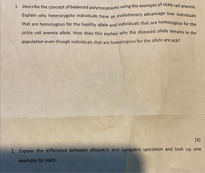 Solved 1. Describe the concept of balanced polymorphisms | Chegg.com