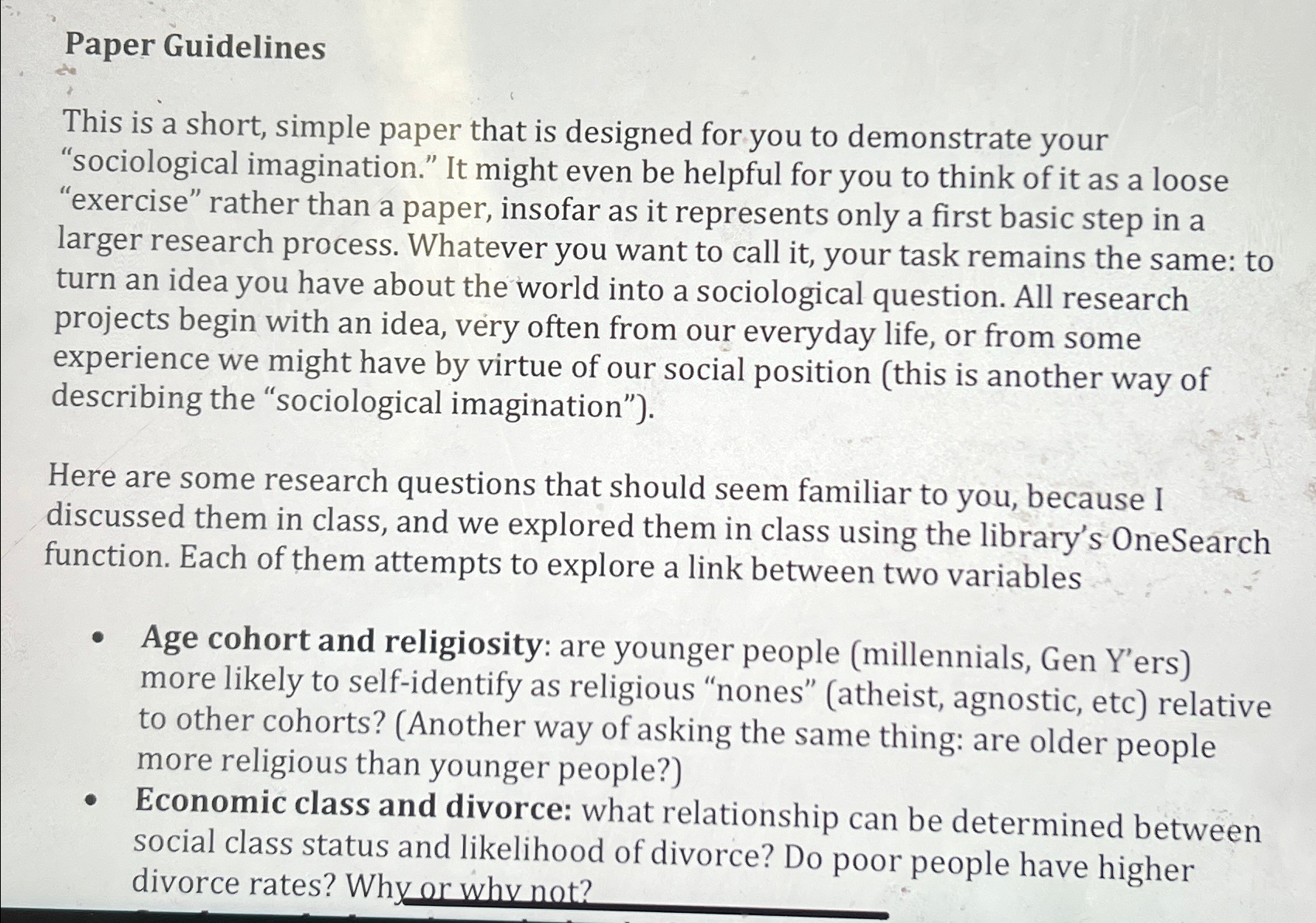 Solved Socilological imagination examples? Paper | Chegg.com