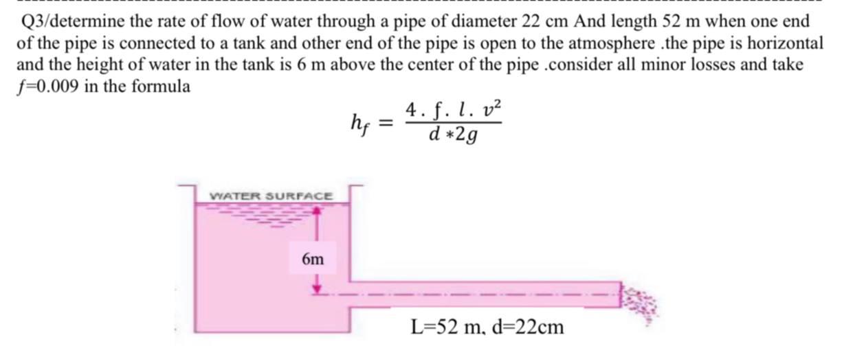 Solved Q3/determine the rate of flow of water through a pipe | Chegg.com