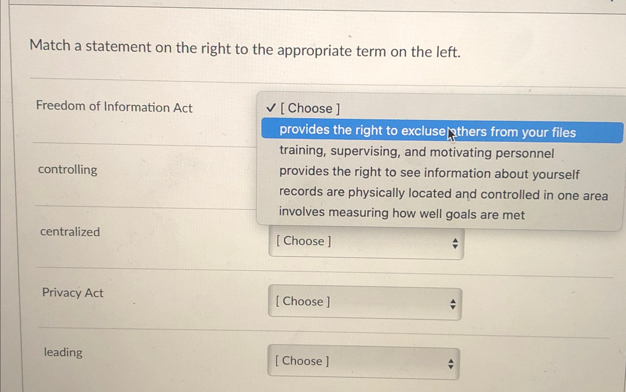 Solved Match a statement on the right to the appropriate | Chegg.com