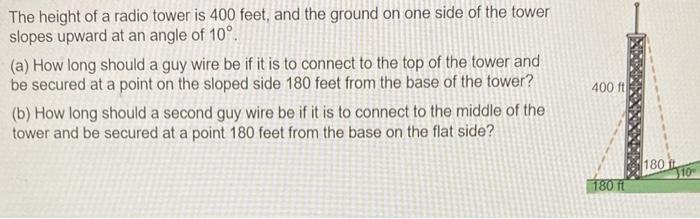 Solved The height of a radio tower is 400 feet, and the | Chegg.com