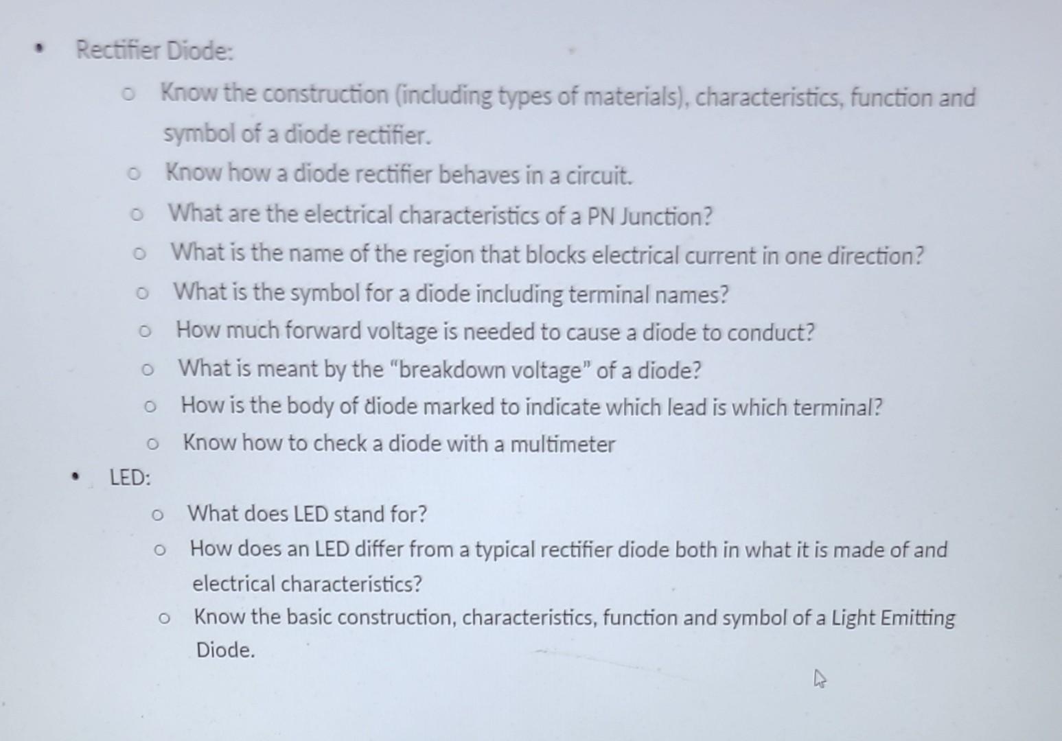 Solved Rectifier Diode: Know the construction (including | Chegg.com