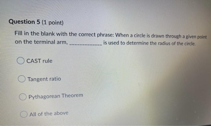 Solved An angle in standard position has a terminal arm that | Chegg.com