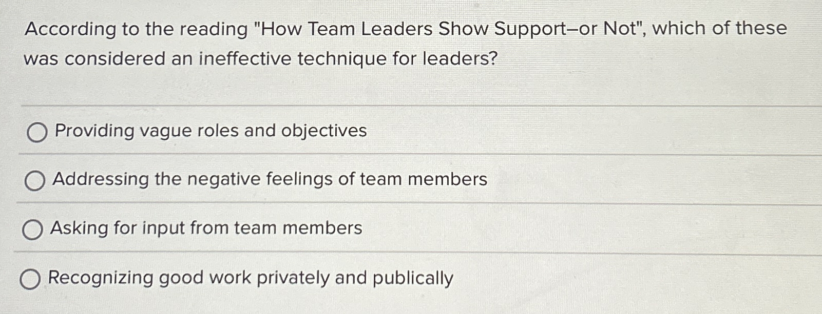 Solved According to the reading "How Team Leaders Show | Chegg.com