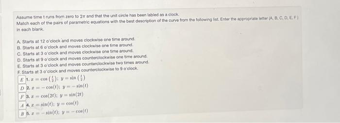 Solved Assume time t runs from zero to 2π and that the unit | Chegg.com