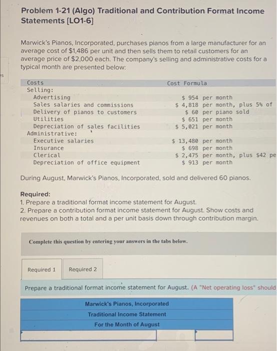 Solved Problem 1-21 (Algo) Traditional and Contribution | Chegg.com