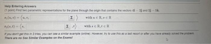 Solved Help Entering Answers (1 point) Find two parametric | Chegg.com