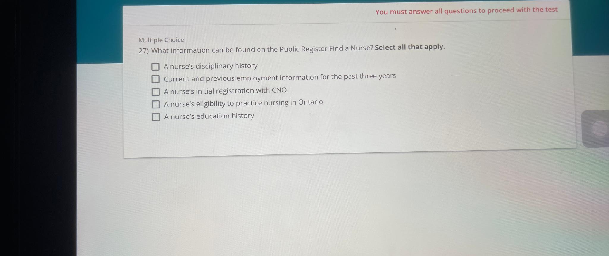 Solved You must answer all questions to proceed with the | Chegg.com