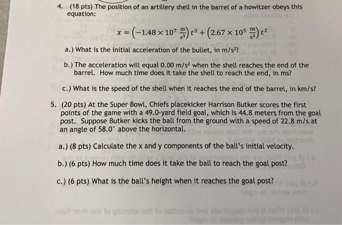 Solved 4. (18 pts) The position of an artillery shell in the | Chegg.com