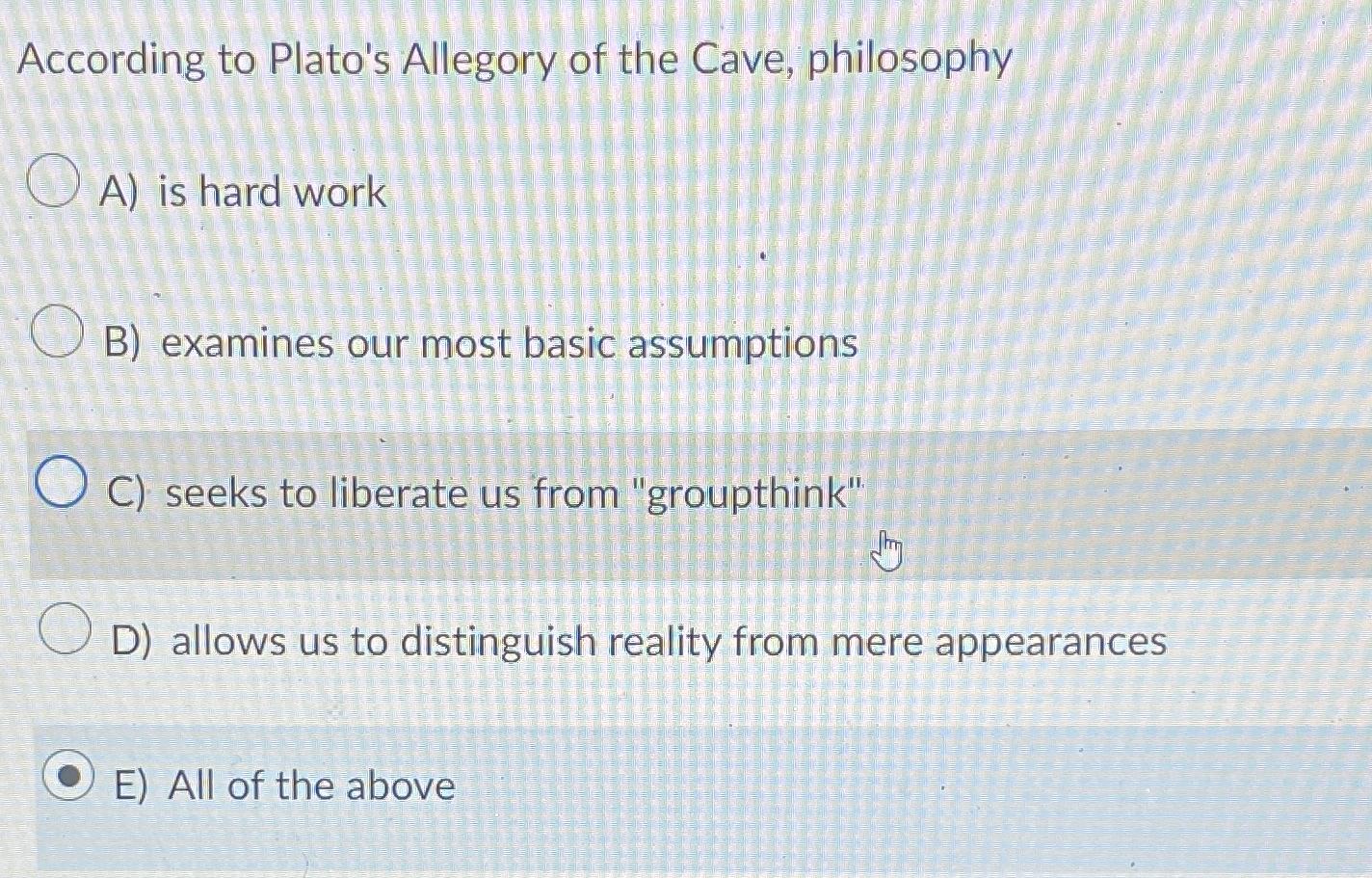 Solved According to Plato's Allegory of the Cave, | Chegg.com